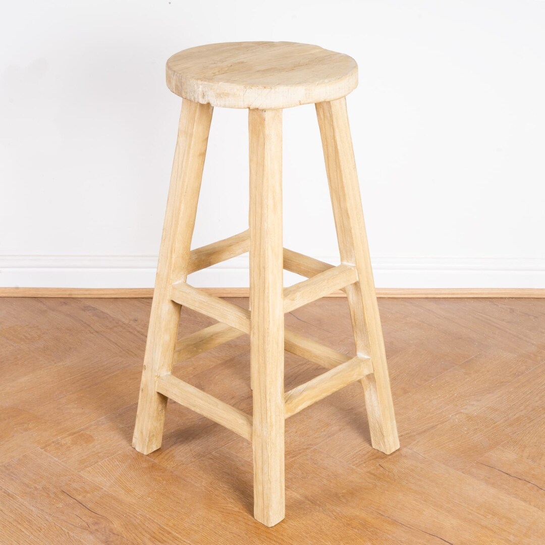 Tall Traditional Rustic Round Barn Stool | Reclaimed Antique Elm - Etsy