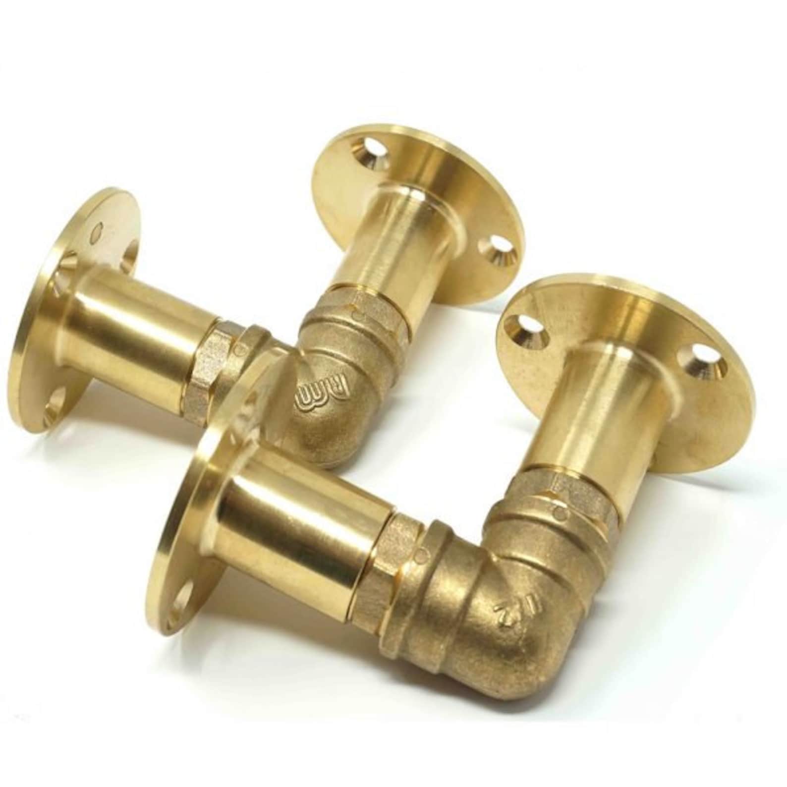 Industrial Brass Pipe Shelf Bracket Holder Elbow Style (pair) - Etsy UK