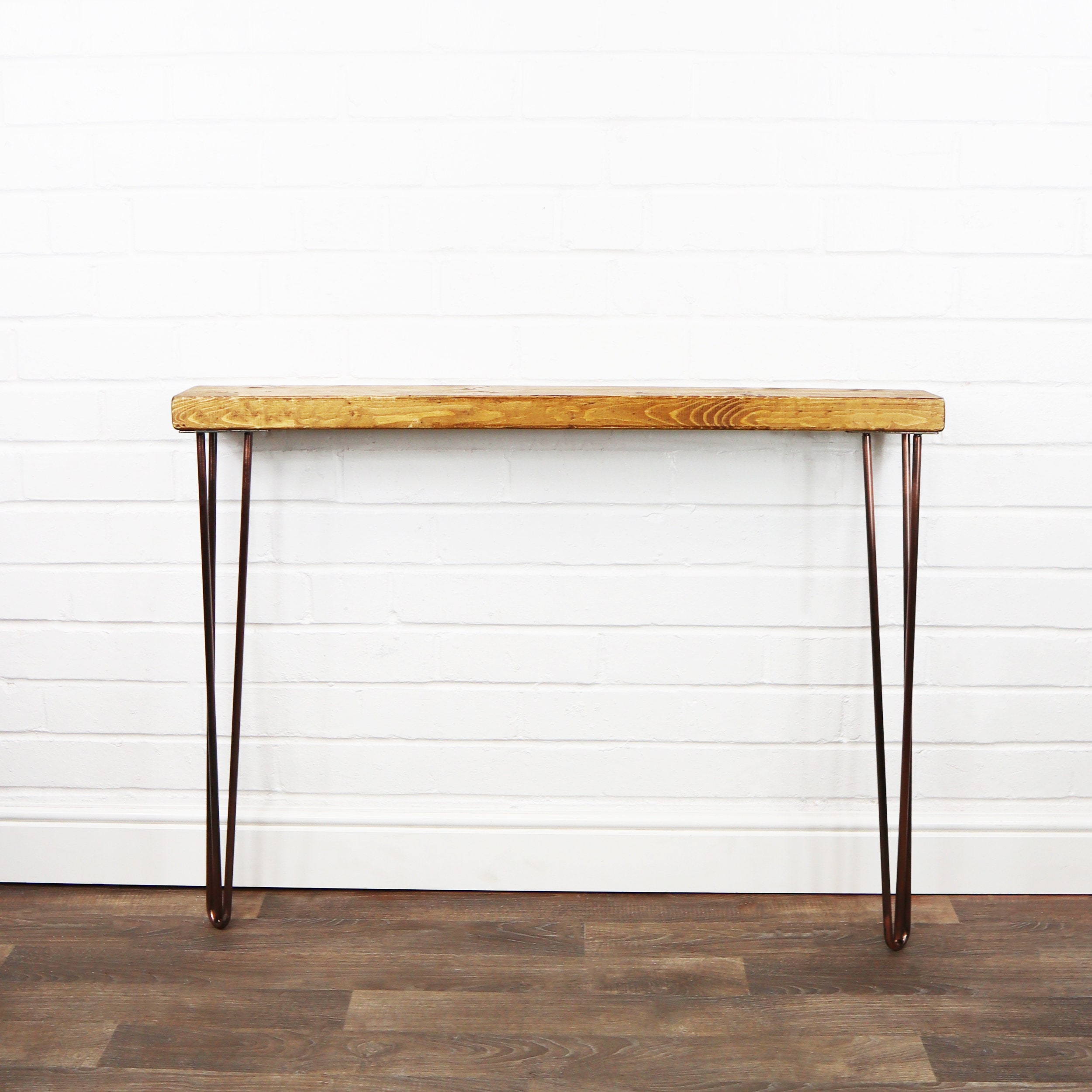 RUSTIC Console Table SLIMLINE With Copper Hair Pin Legs | Reclaimed ...