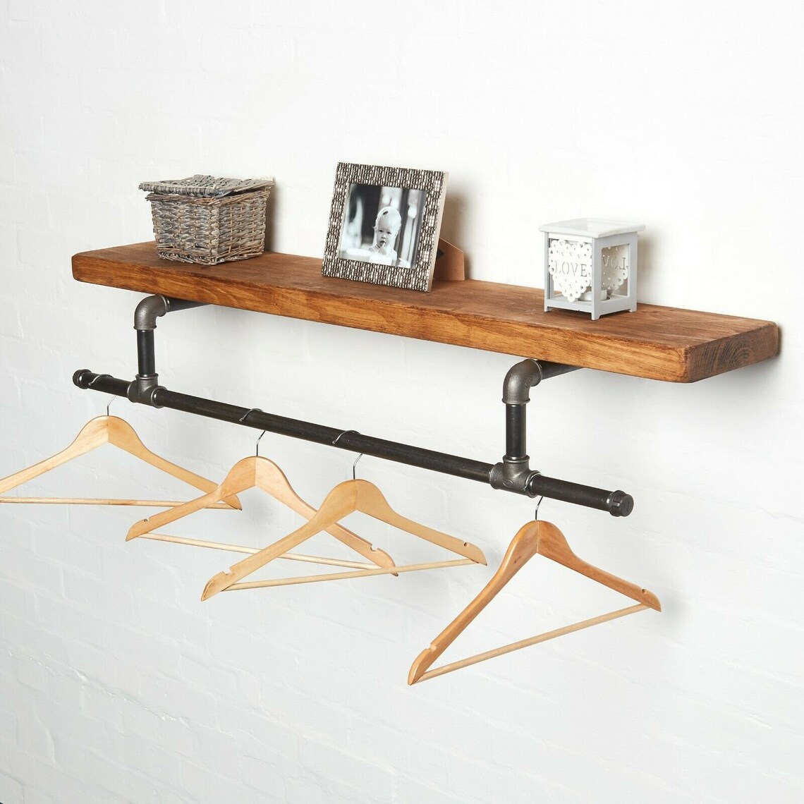 Industrial Clothes Rail With Solid Wood Shelf Tee Style - Etsy UK