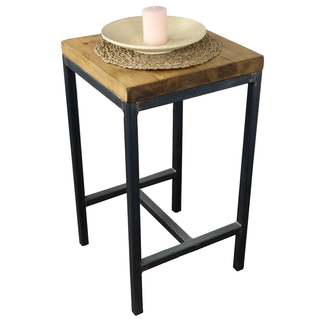 Industrial Steel Square Side Table Reclaimed Timber & Industrial Style ...