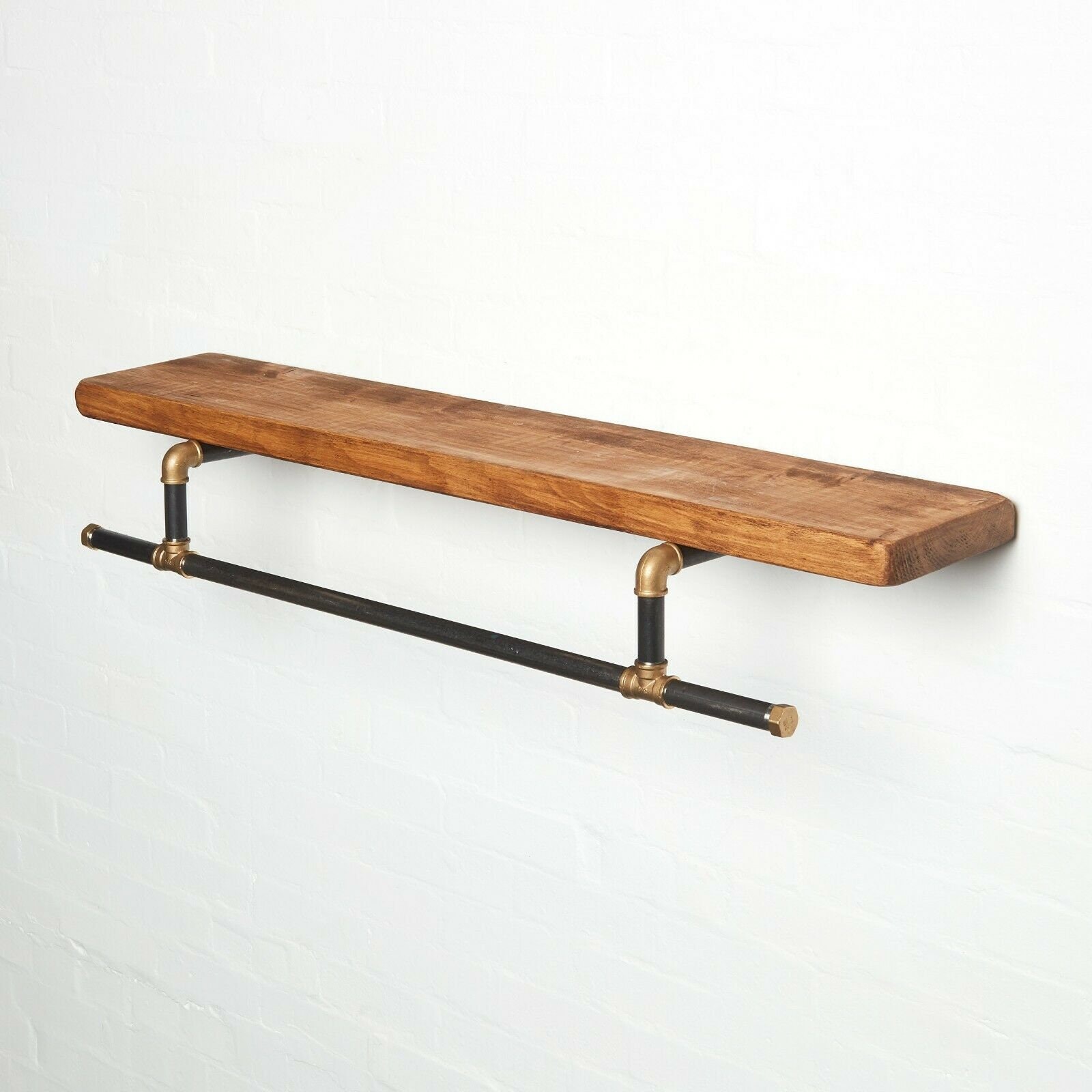 Gold & Black Clothes Rail and Solid Wood Shelf Urban | Etsy