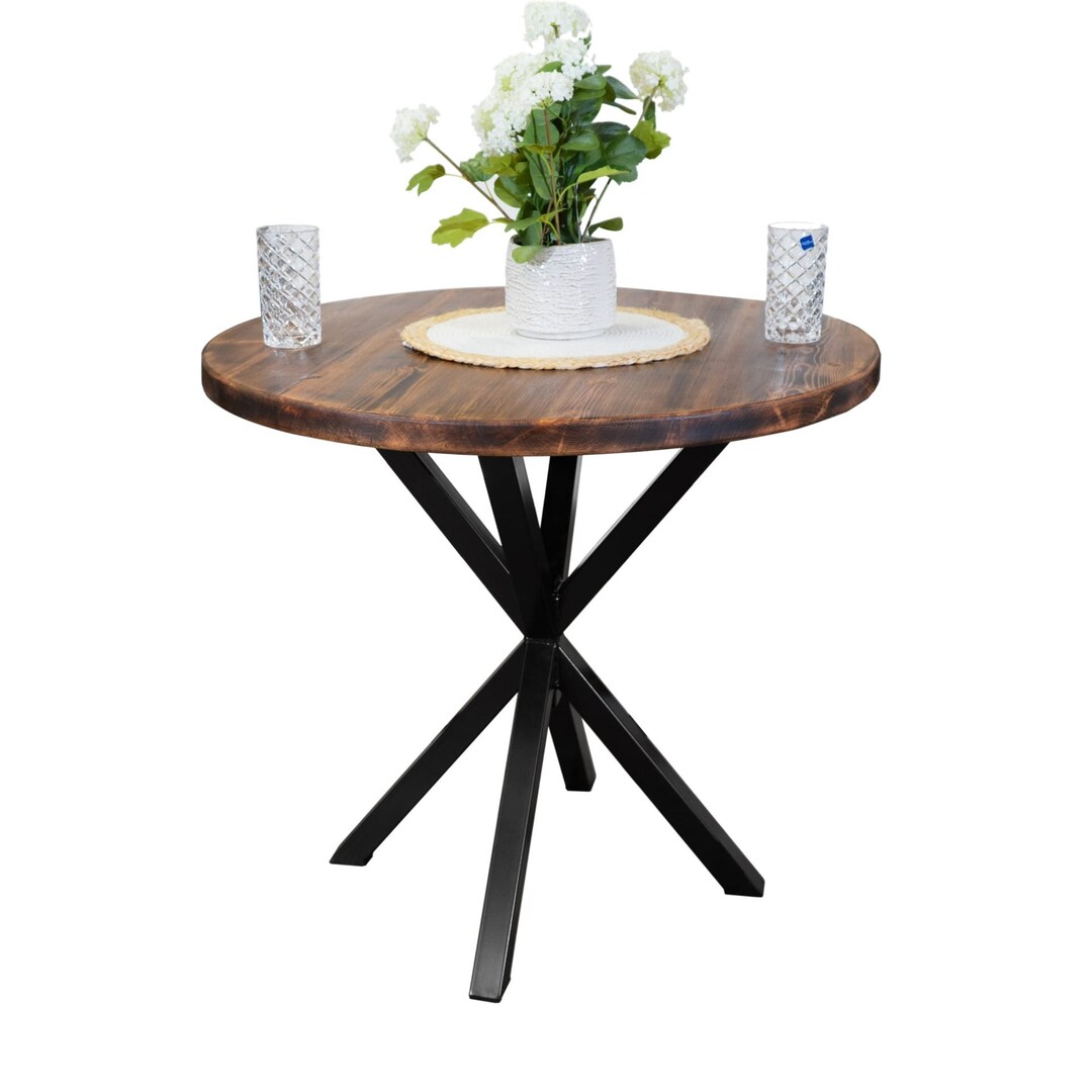 Intersecting X Breakfast Round Table Industrial Reclaimed Timber Style ...