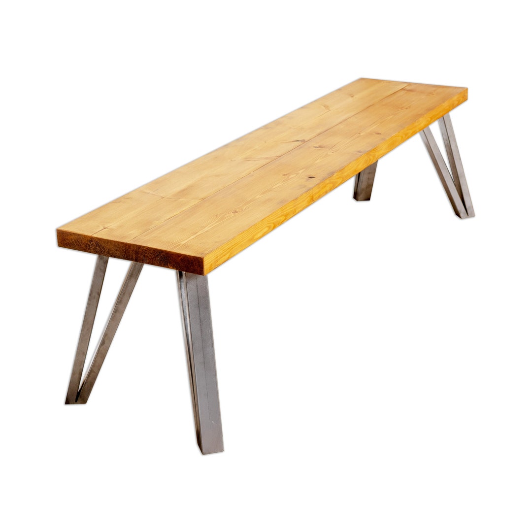 Reclaimed Timber Bench With Steel Angled Box Hairpin Legs | Industrial ...