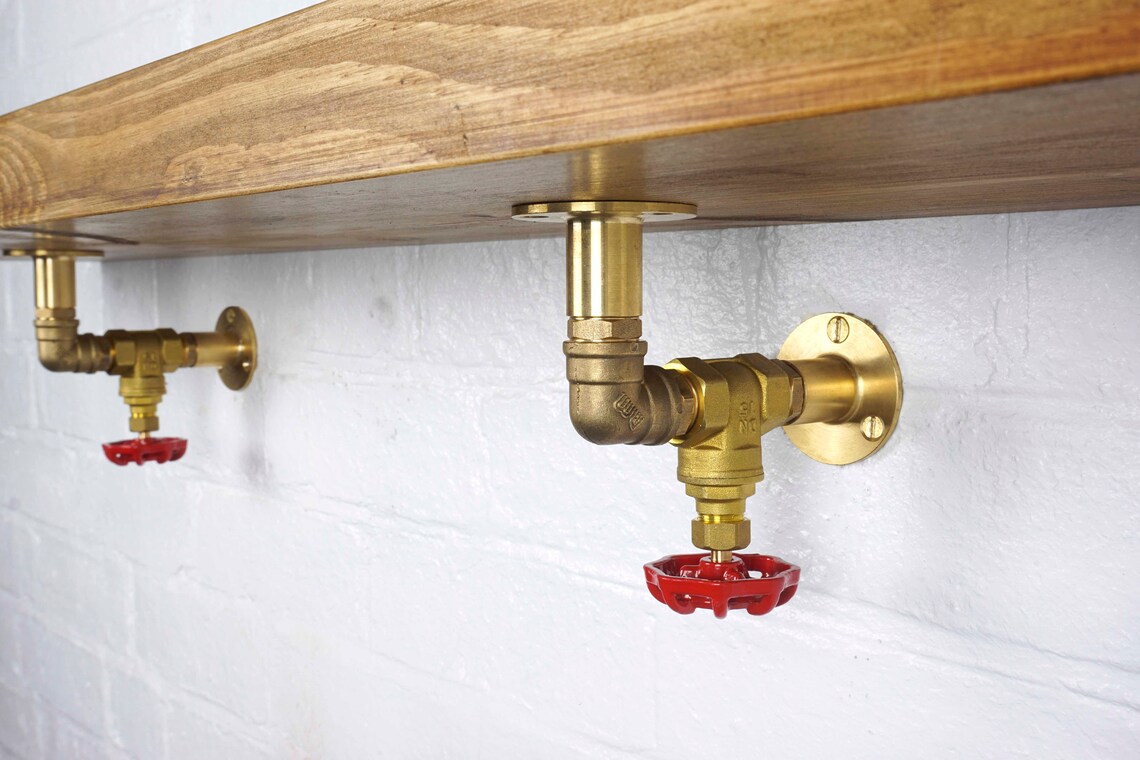 Industrial Brass Valve Pipe Shelf Bracket Holder Steampunk | Etsy