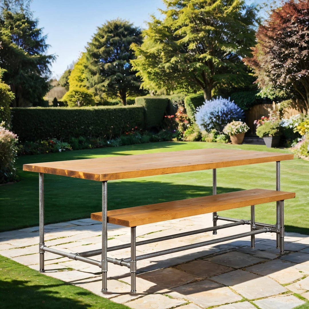 Rustic Garden Table With Pipe Legs | Industrial Silver and Reclaimed ...