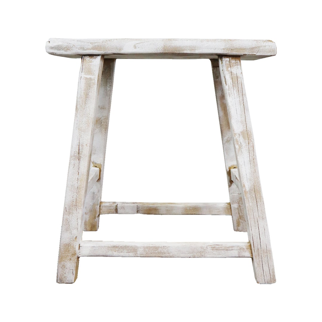 Fair Trade Rustic Wooden Stool - White Washed Finish - Etsy