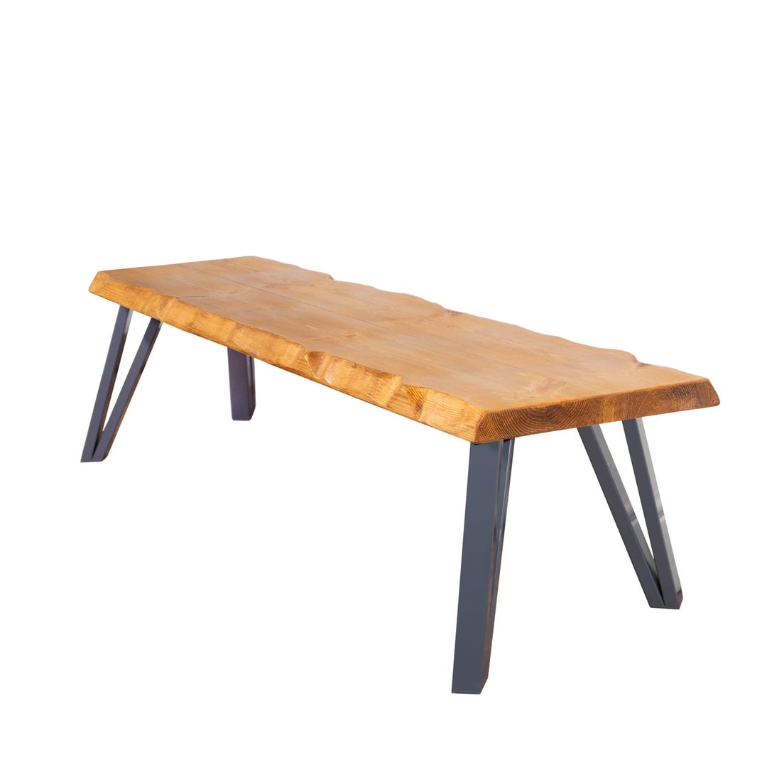 Rustic Live Edge Bench With Angled Box Hairpin Legs | Industrial ...