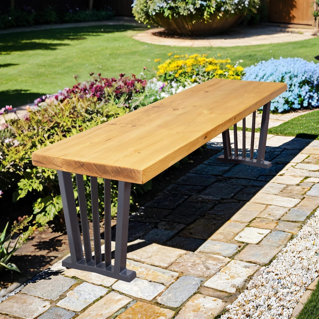 Rustic Garden Bench With Spoked Legs | Industrial Reclaimed Timber ...