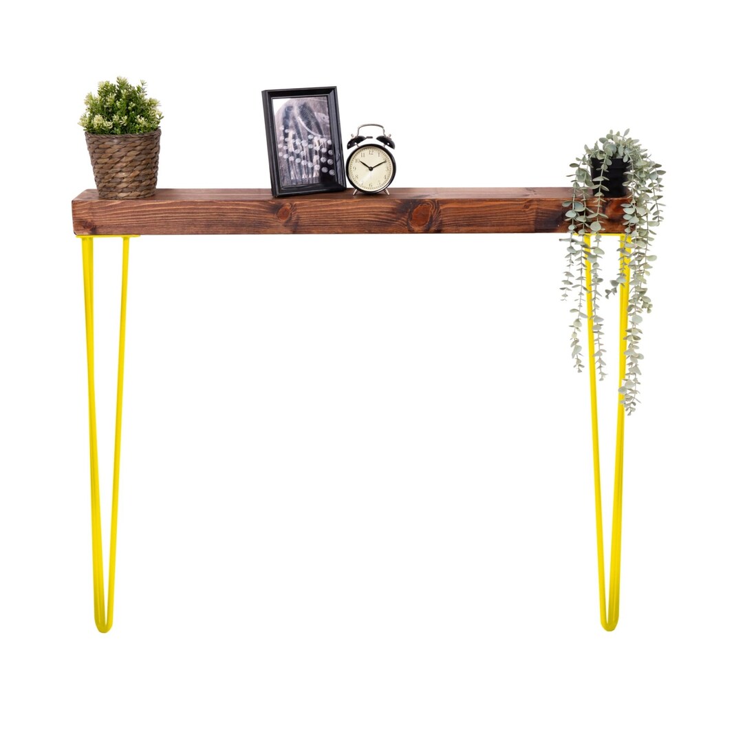 Chunky Reclaimed Timber Console Table: Yellow Hairpin Legs - Etsy