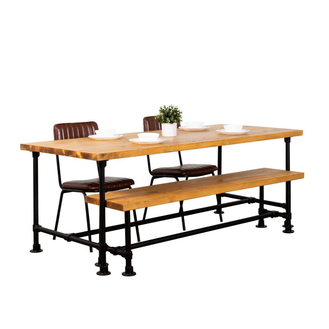 Rustic Dining Table With Pipe Legs Powder Coated Key Clamp and ...