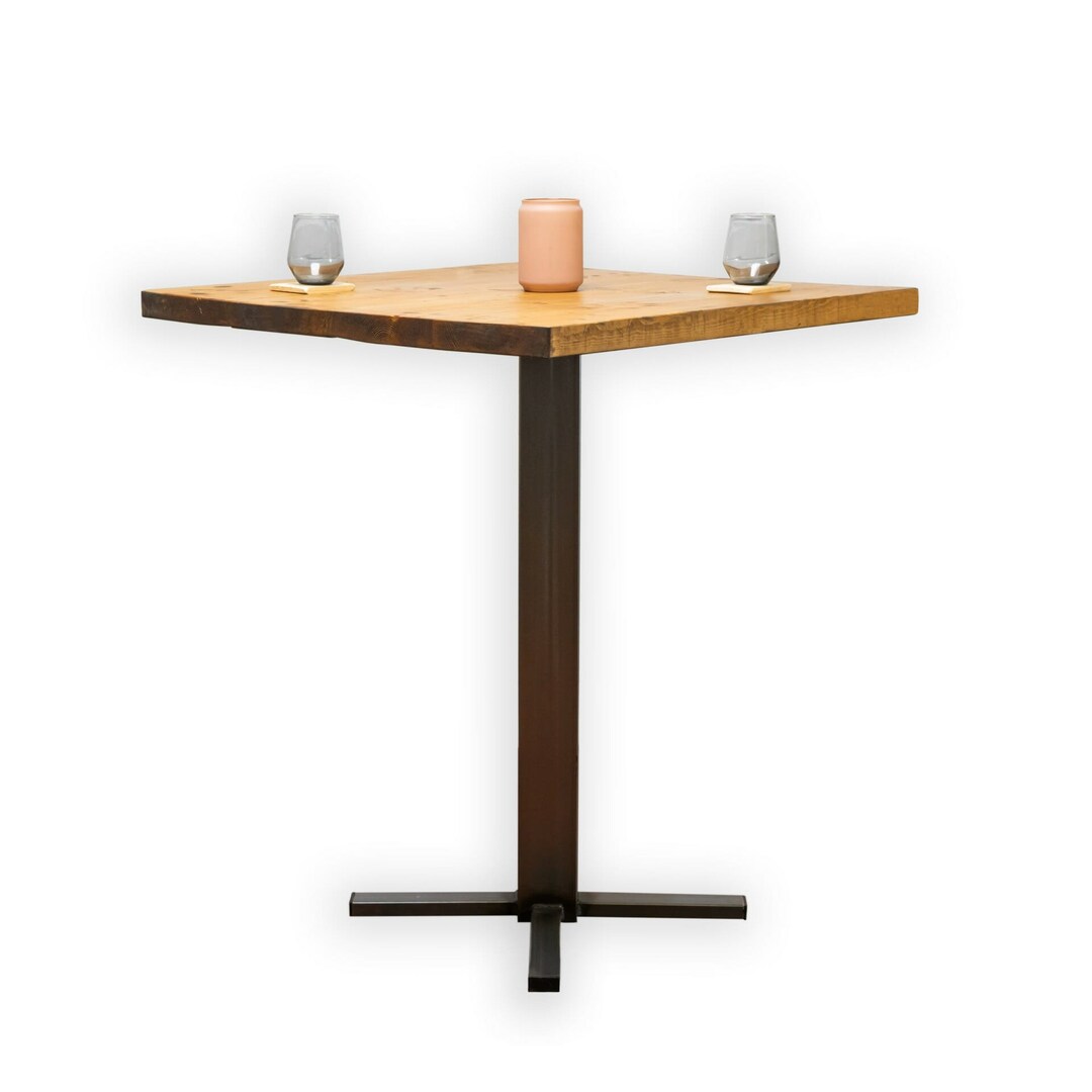 Tall Rustic Bar Table With Steel Box Leg | Industrial Reclaimed Timber ...