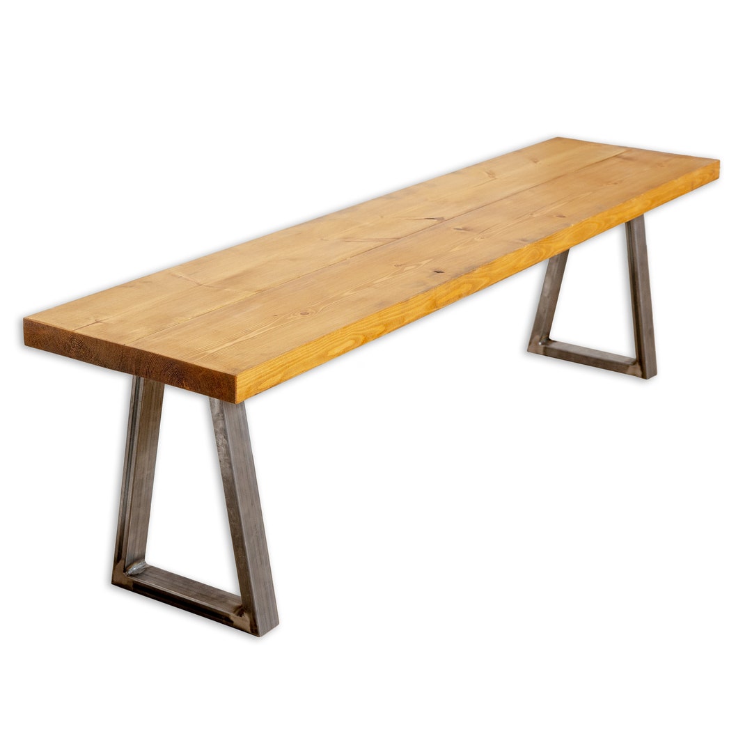 Reclaimed Timber Bench With Steel Trapezium Legs | Industrial Style ...