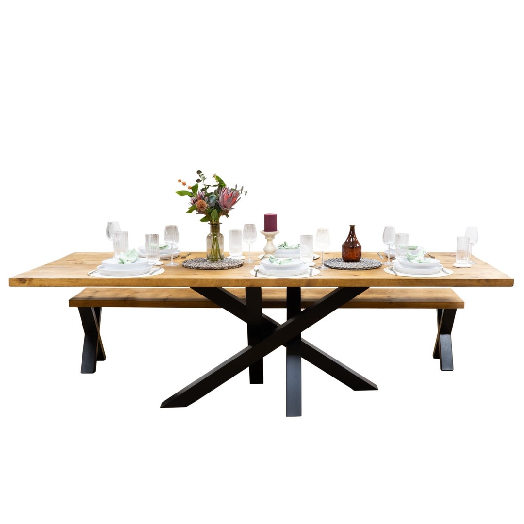 Rustic Dining Table With Chunky Helix Leg Industrial Reclaimed Timber ...