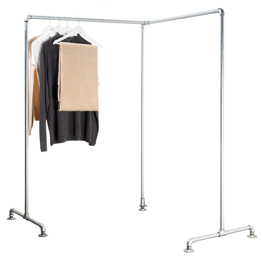 Free Standing Corner Clothes Rail | Industrial Silver Pipe Style - Etsy