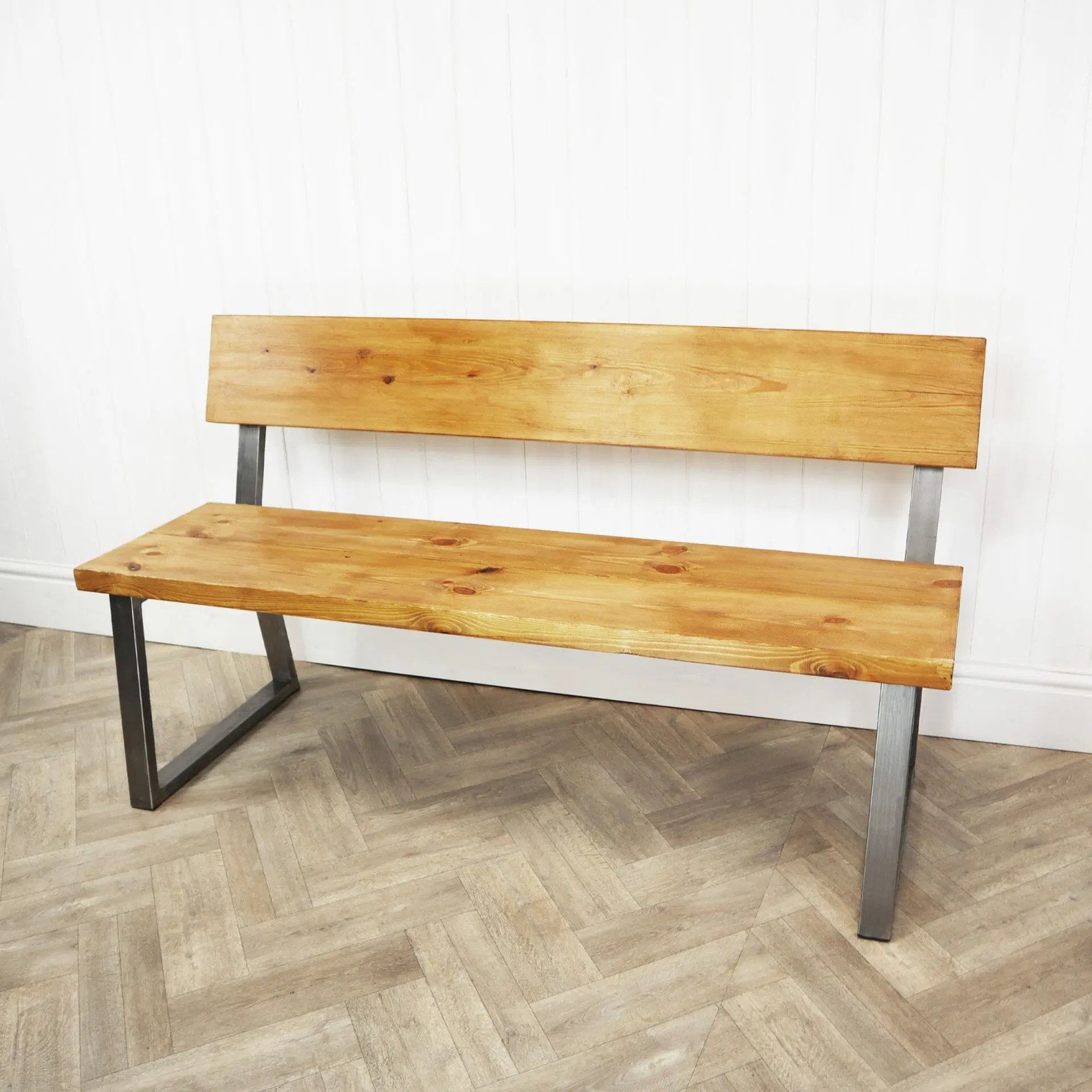 Classic Box Steel Bench With Reclaimed Wooden Seat and Back - Etsy