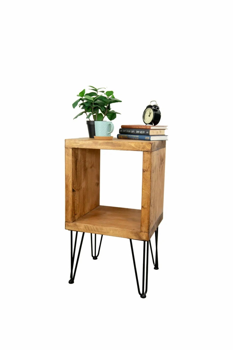 Solid Wood Timber Cube Table With Hair Pin Legs - Etsy