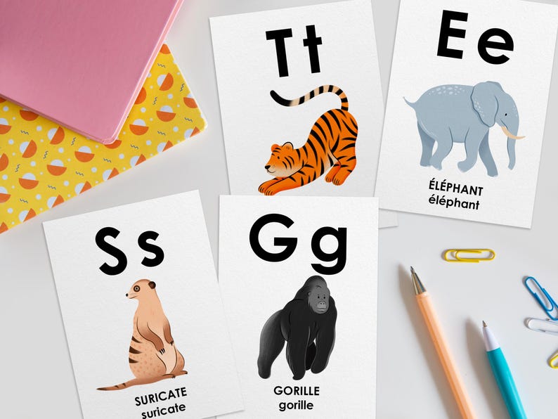 Printable Animal Alphabet Cards - Educational Worksheets in French ...