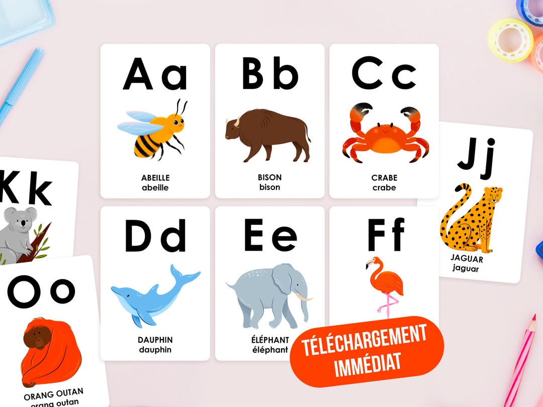Printable Animal Alphabet Cards - Educational Worksheets in French ...