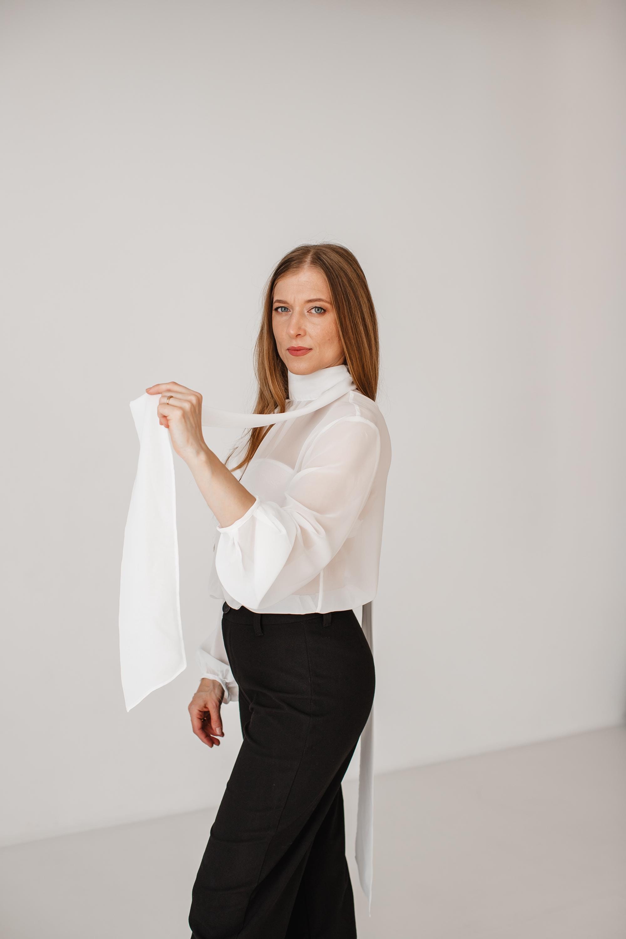 Seductive Sheer Bow Blouse With Long Sleeves Milky Colour - Etsy