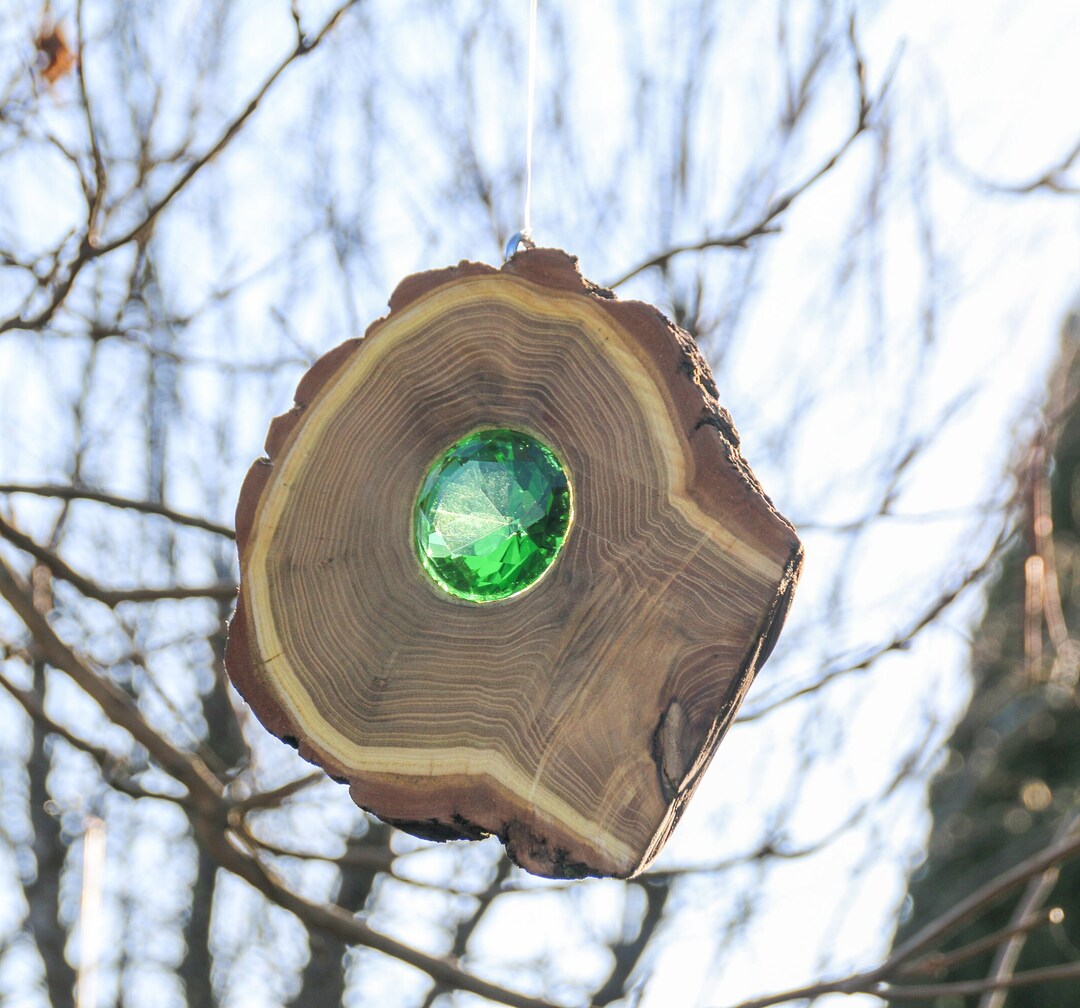 Sun Catcher, Tree Disc With Glass Diamond Green (6 Cm), Wooden Disc ...