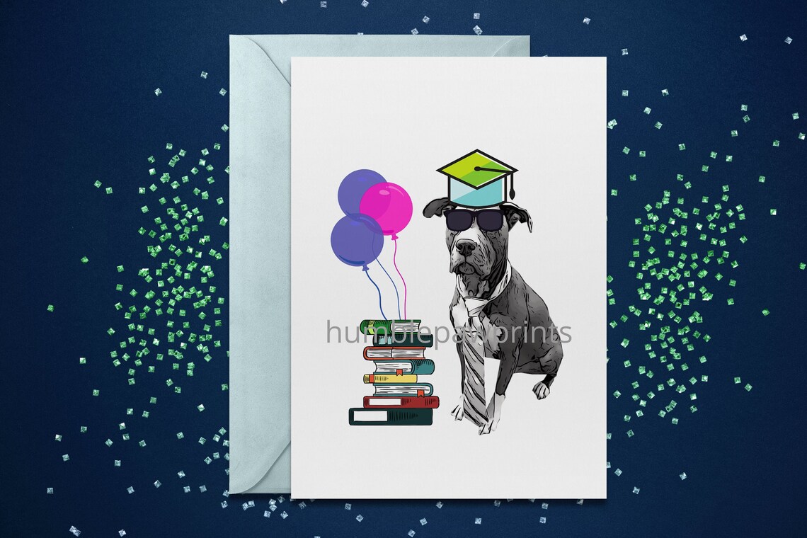 Instant Download Digital File | Pitbull Dog Artwork| Graduation ...