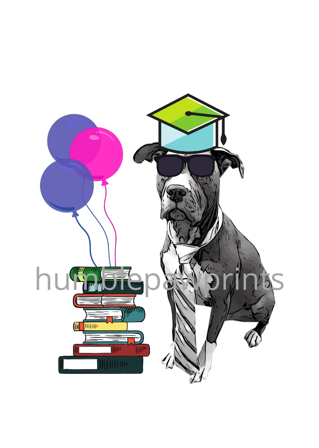Instant Download Digital File | Pitbull Dog Artwork| Graduation ...