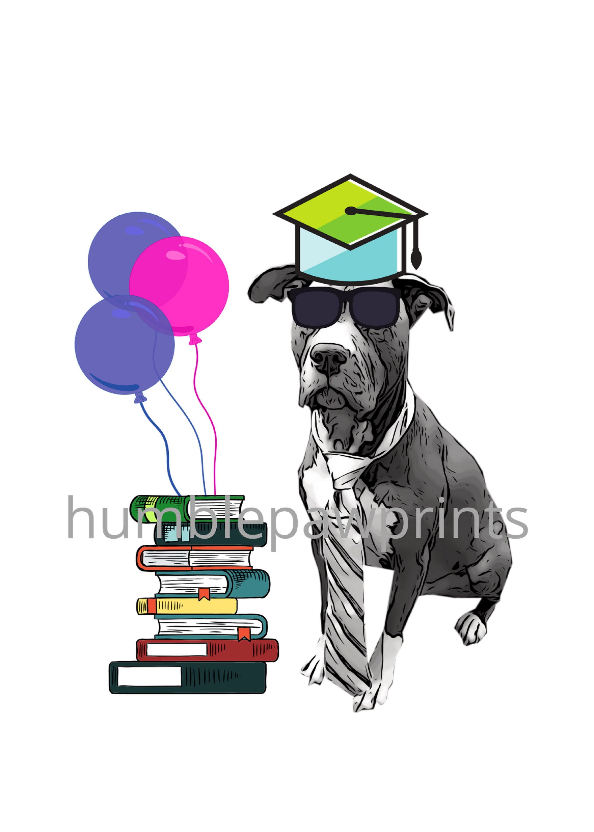 Instant Download Digital File | Pitbull Dog Artwork| Graduation ...
