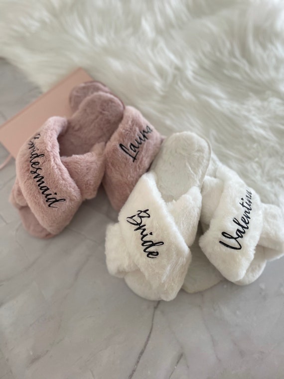 Personalised Fluffy Slippers Custom Printed or Plain Bride - Etsy Australia