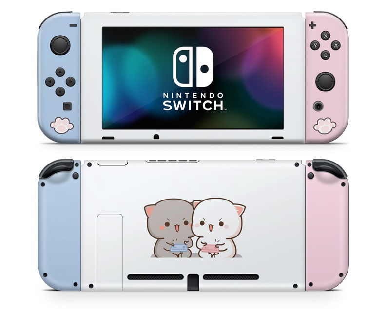 Cute Gaming Cat Nintendo Switch Skin Kawaii Cute Pink Blue | Etsy