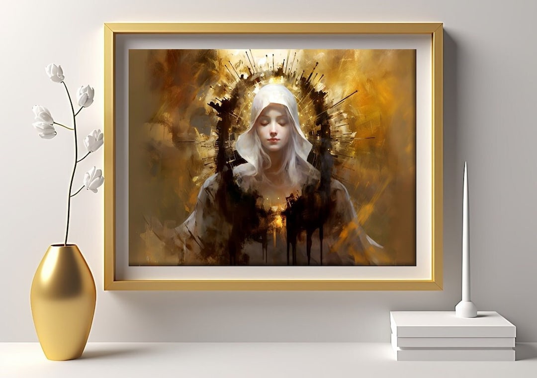 Blessed Virgin Mary Print,modern Catholic Wall Art,mother Mary Art ...