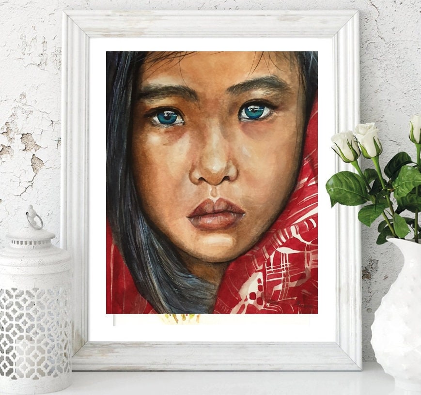 Sad Girl Painting Asian Girl Wall Art Chinese Watercolor Oriental ...