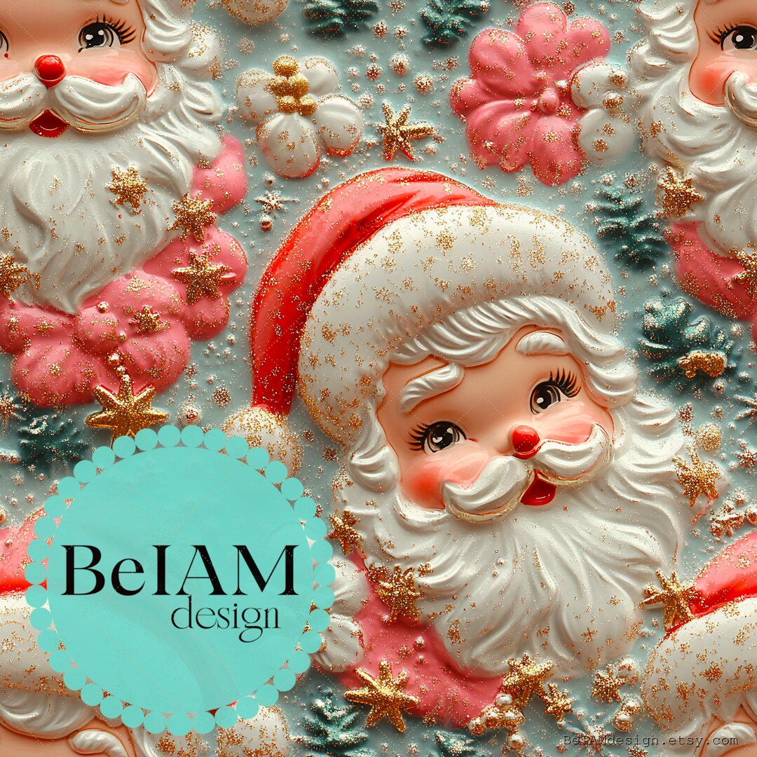 3D Vintage Retro Santa Seamless Pattern Repeating File for Fabric ...