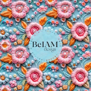 3D Floral Embroidery Seamless Pattern Repeating File Fabric Sublimation ...