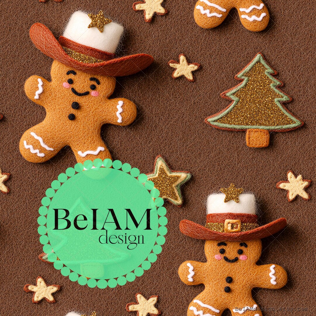 Western Gingerbread Man Seamless Pattern: Xmas Fabric Sublimation ...