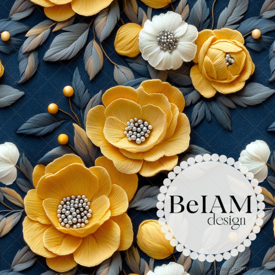 3D Embroidery Effect Floral Seamless Pattern Repeating File for Fabric ...