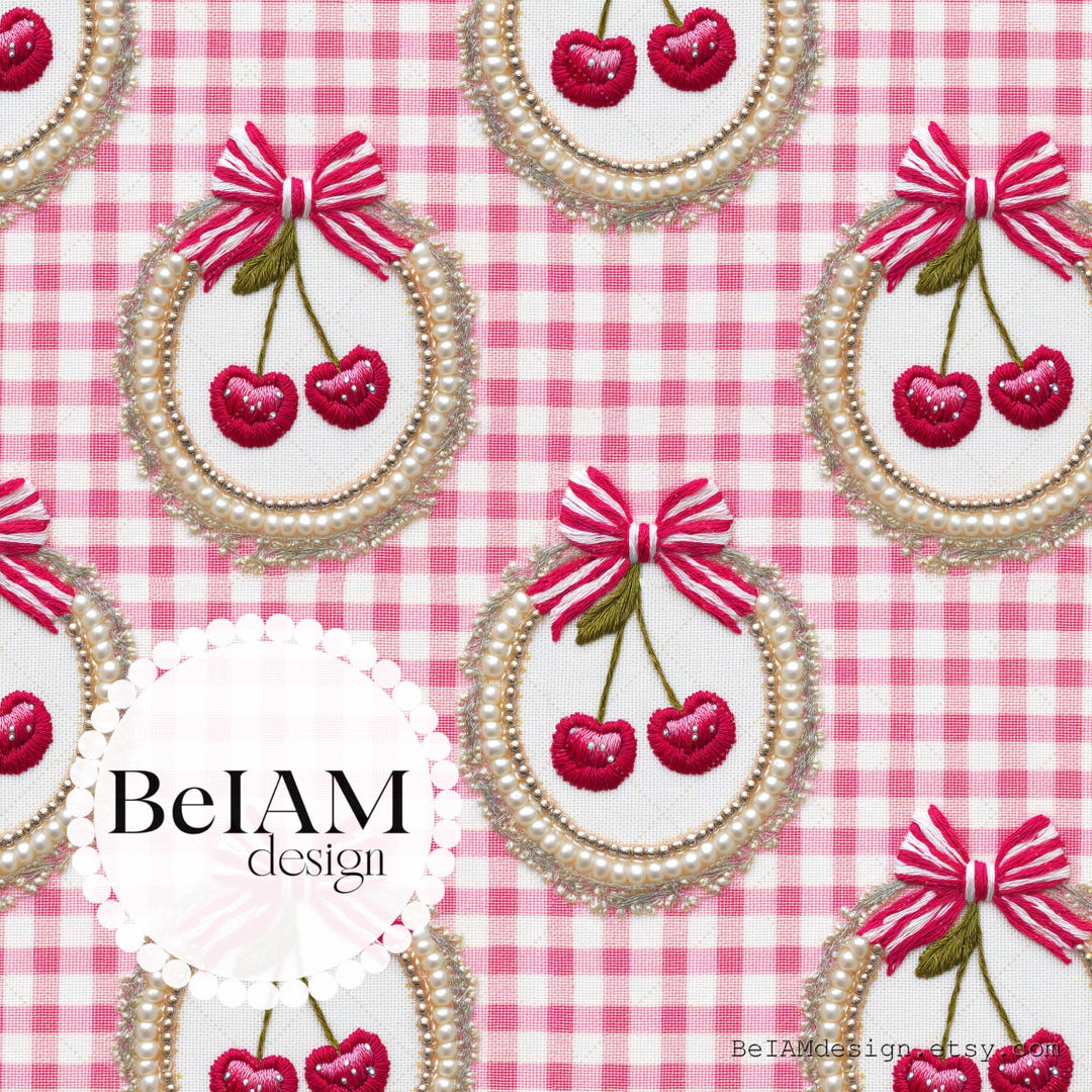 Coquette Cherry Checkered Pattern: Red Fabric Print (digital Download ...