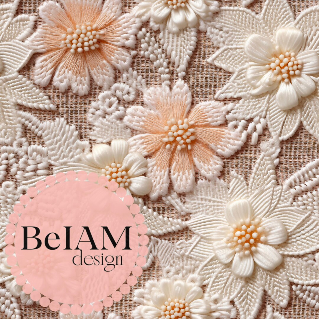 3D Bridal Floral Lace Seamless Pattern: Ivory Embroidery (digital Paper ...