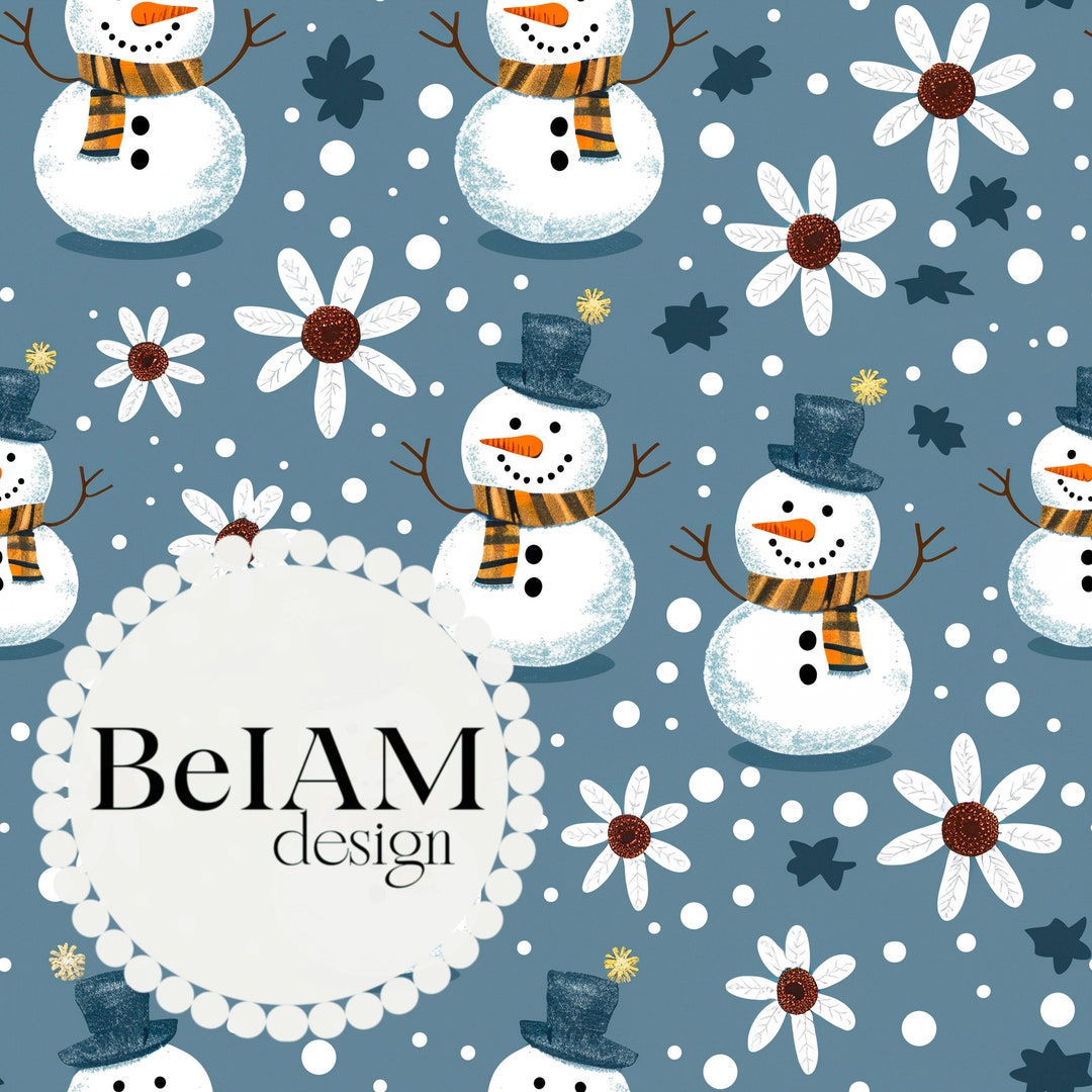 Blue Floral Snowman Seamless Pattern Repeating File for Fabric ...