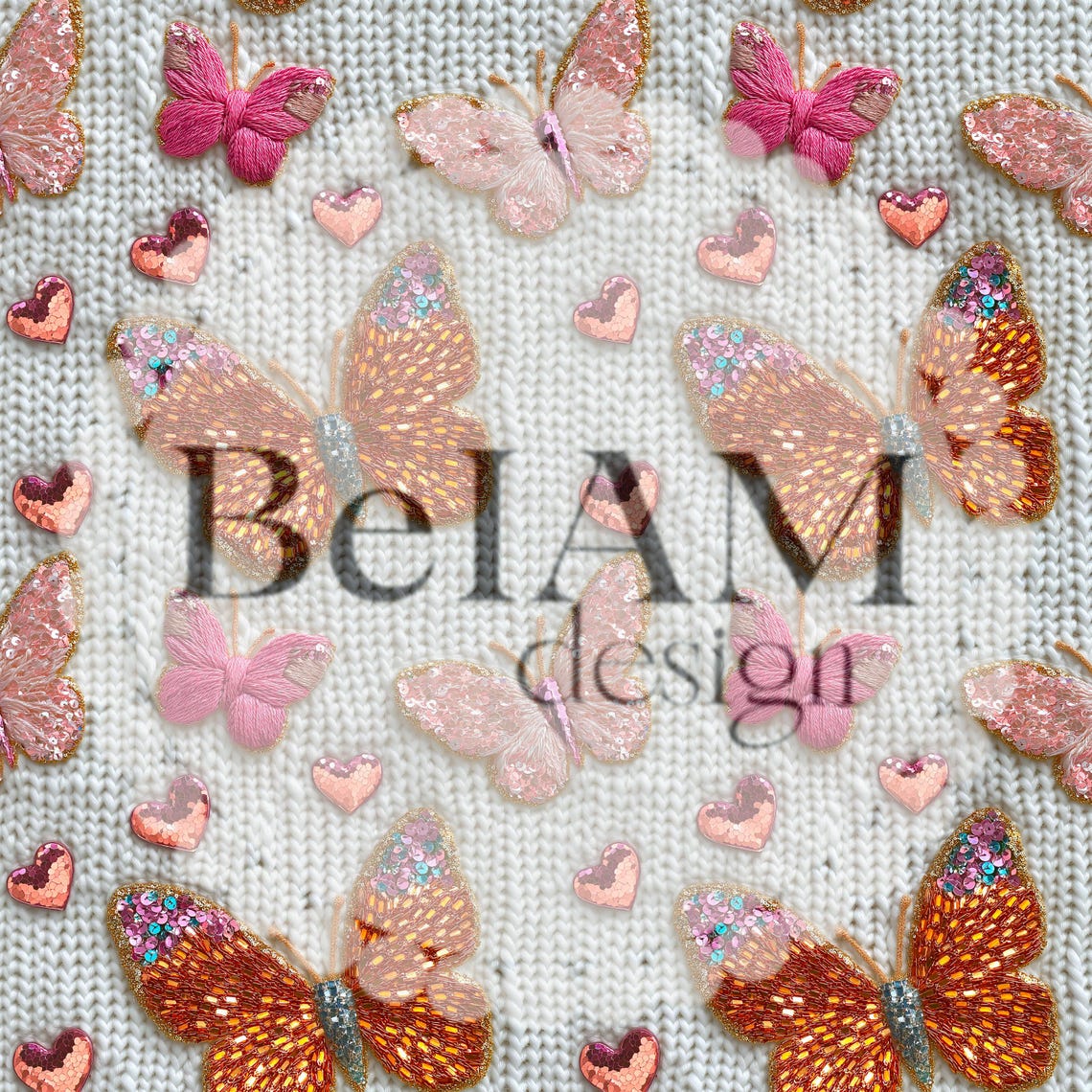 3D Sequin Butterfly Seamless Pattern: Pastel Fabric Sublimation ...