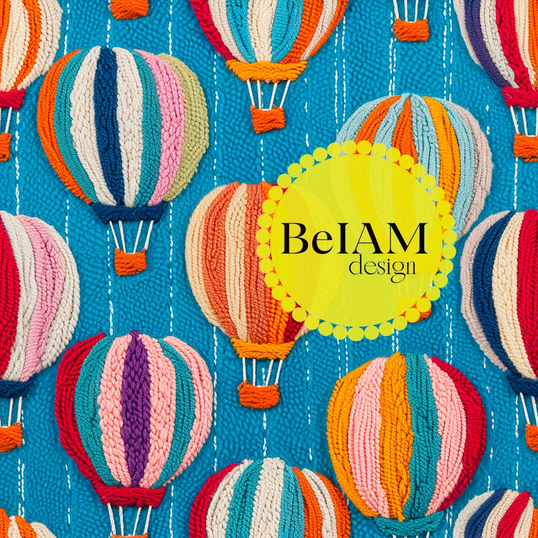 Hot Air Balloon Faux Embroidery Seamless Pattern Repeating File for ...