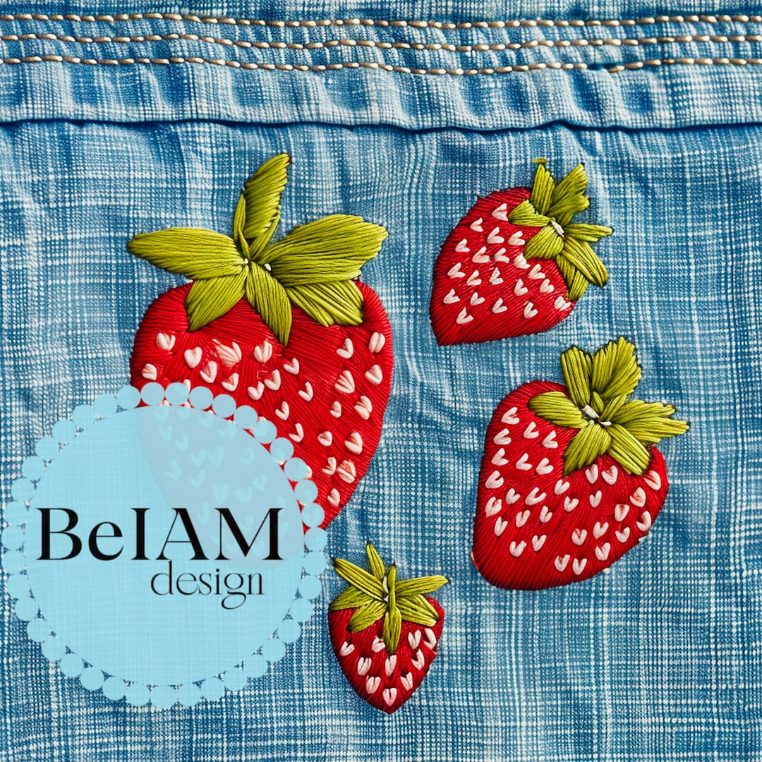 3D Denim Strawberry Seamless Pattern: Fabric Sublimation (digital ...