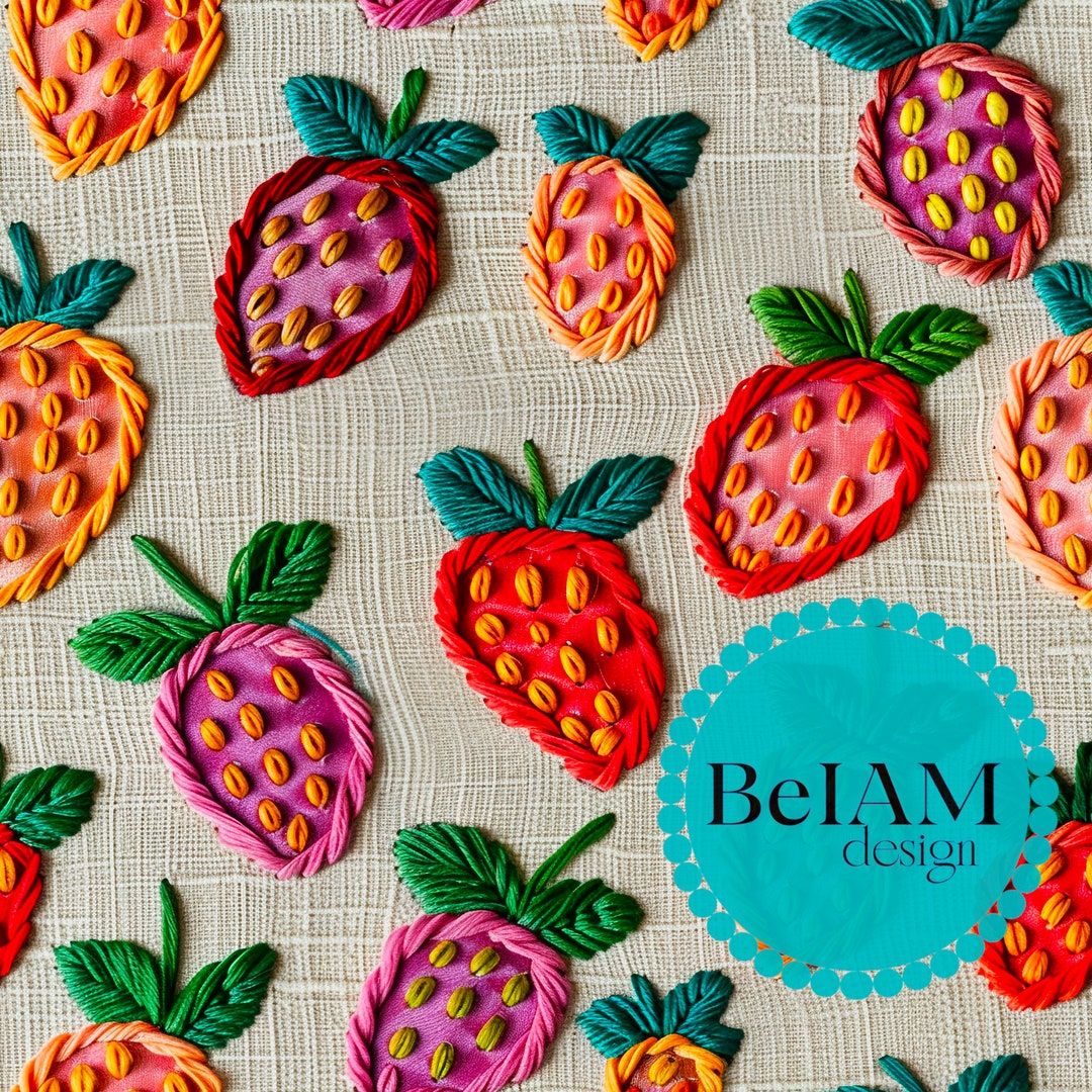 3D Embroidered Strawberry Pattern: Seamless Fabric Sublimation (digital ...