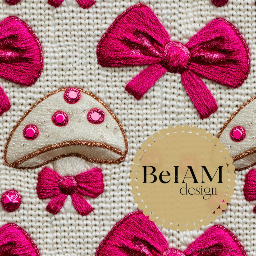 Pink Bow Mushroom Seamless Pattern: Girly Fabric Sublimation (JPEG File ...
