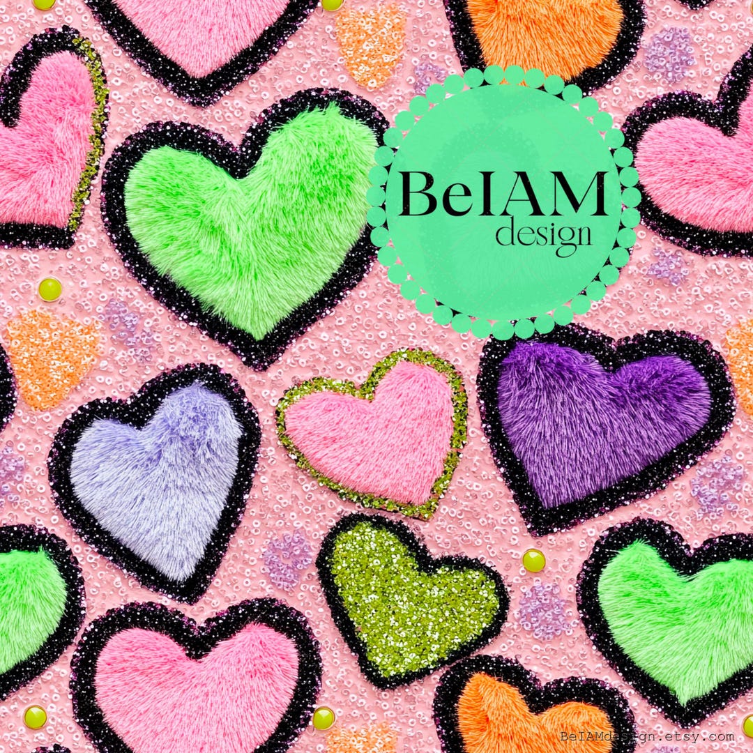 3D Furry Hearts Seamless Pattern: Preppy Valentine's Fabric (digital ...