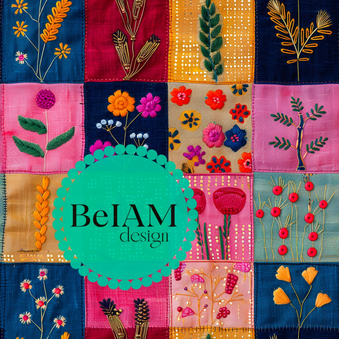Summer Patchwork Embroidery Seamless Pattern: Fabric Sublimation ...