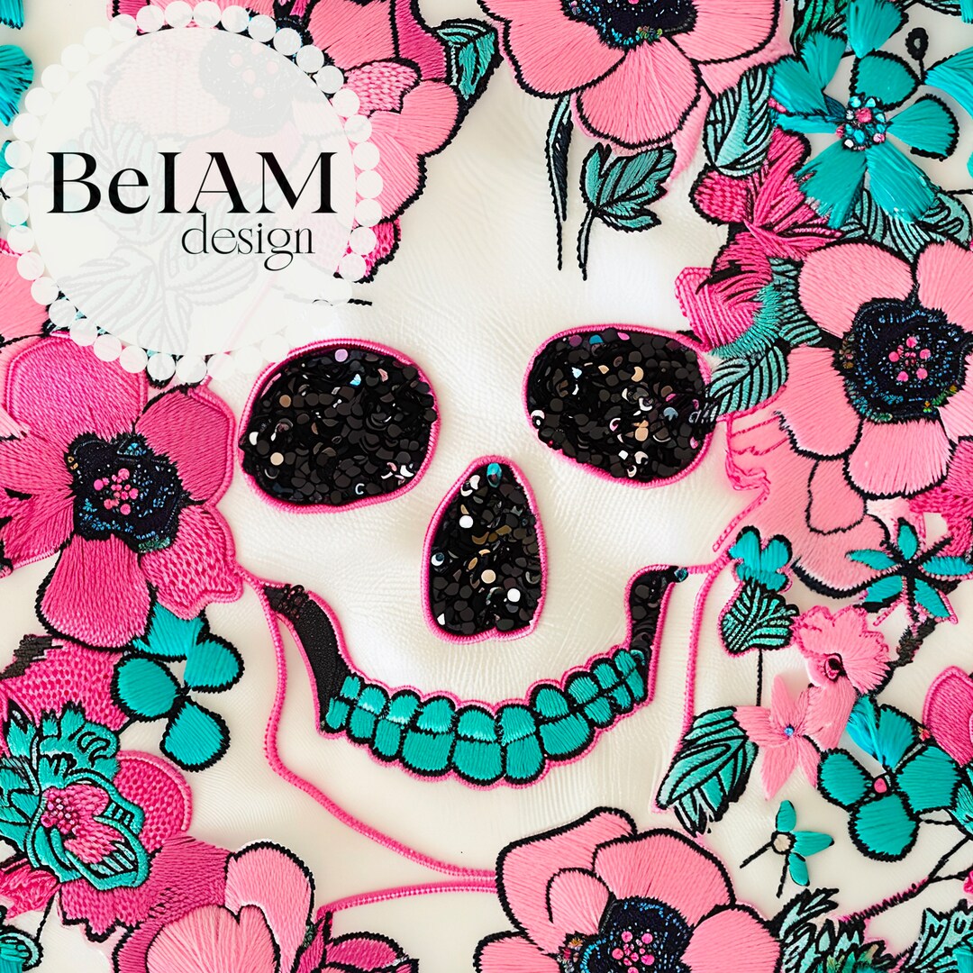 Floral Skull Sequin Embroidery Seamless Pattern: Fabric Sublimation ...