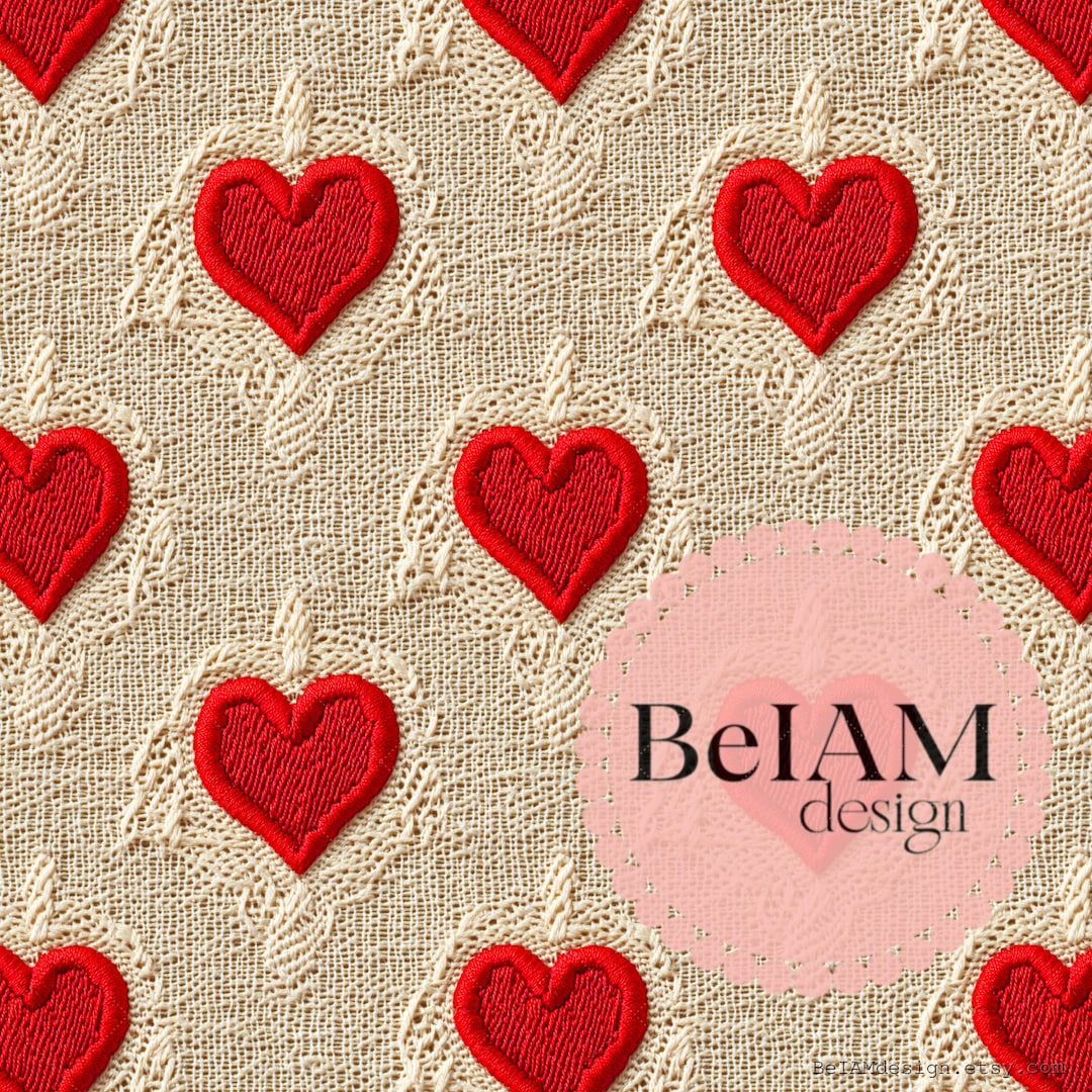 3D Vintage Red Hearts Print Seamless Pattern Repeating File for Fabric ...