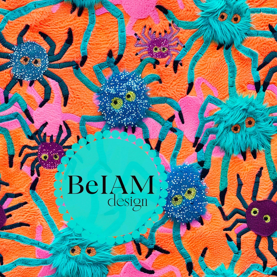 3D Cute Fluffy Spiders Seamless Pattern Repeating File for Fabric ...