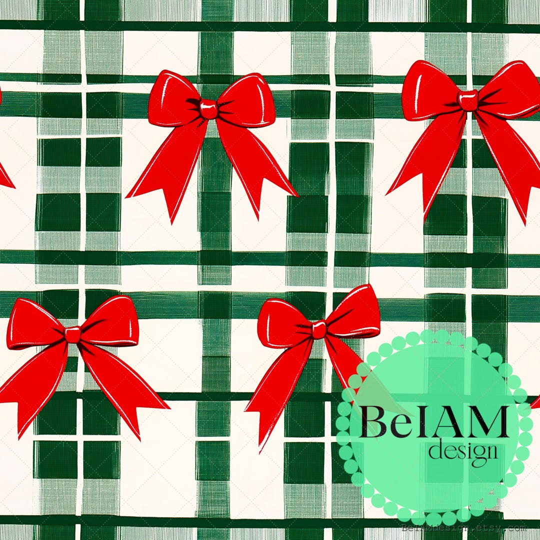 Christmas Gingham Red Bows Seamless Pattern: Fabric, Tumbler, Wallpaper ...